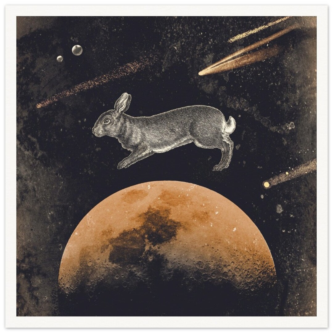 Rabbit Over the Moon Art Print Museum-quality Matte Paper - Etsy