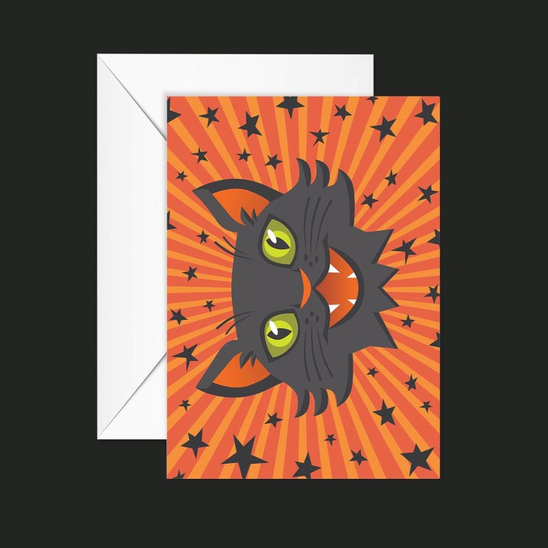 Vintage Halloween Black Cat - Pack of 10 Greeting Cards - Etsy