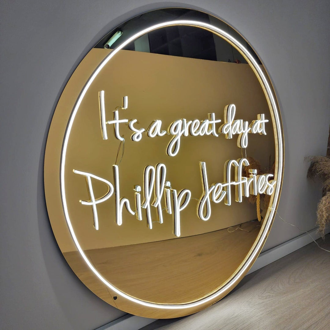 Custom Gold Mirror Sign, Neon Led Mirror, Custom Neon Sign for Business ...