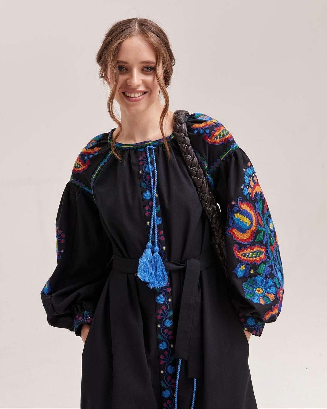 New 2023,size S-L, Black Linen and Cotton Dress, Ukrainian Vyshyvanka ...