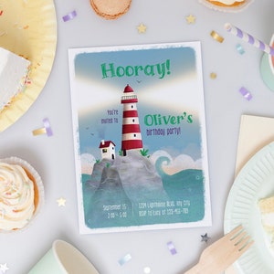 Editable Lighthouse Birthday Invitation Printable Invite - Etsy
