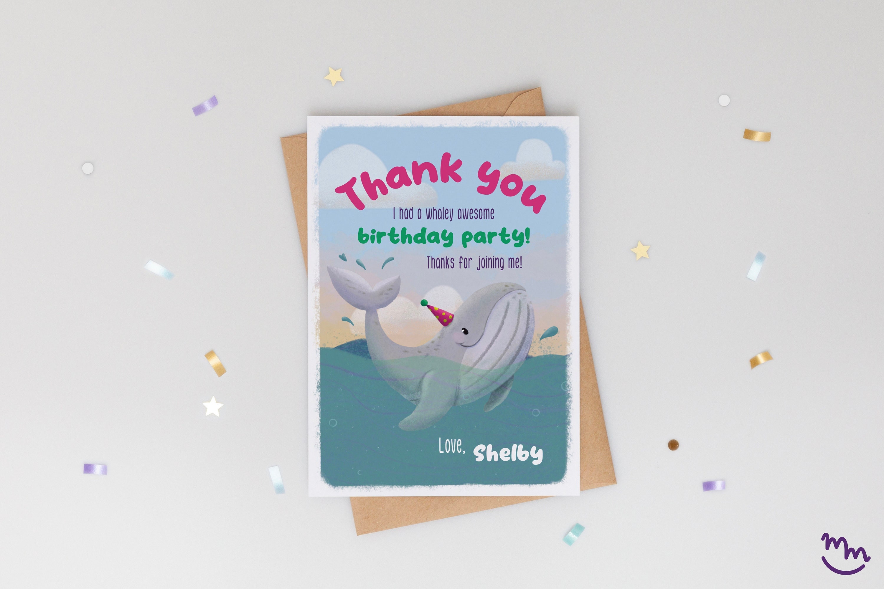 Editable Whale Thank You Card Kids Birthday Printable - Etsy