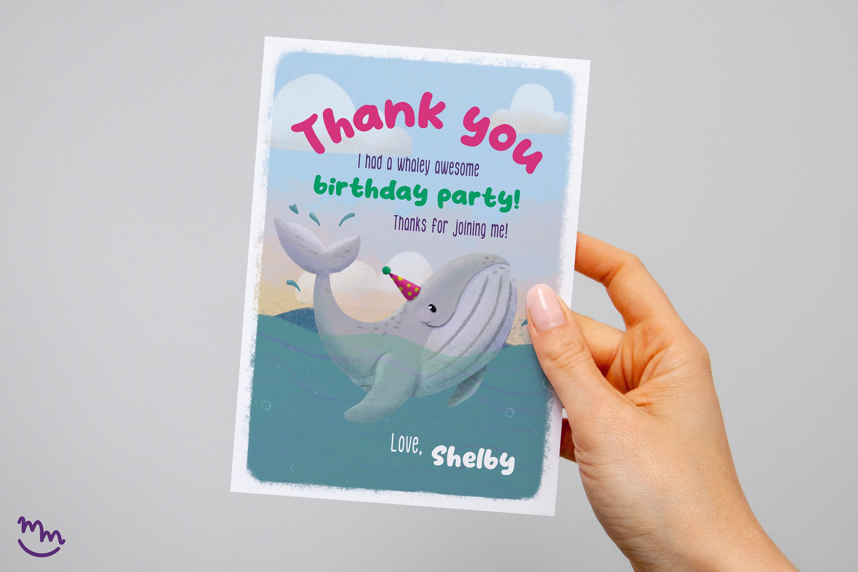 Editable Whale Thank You Card Kids Birthday Printable - Etsy