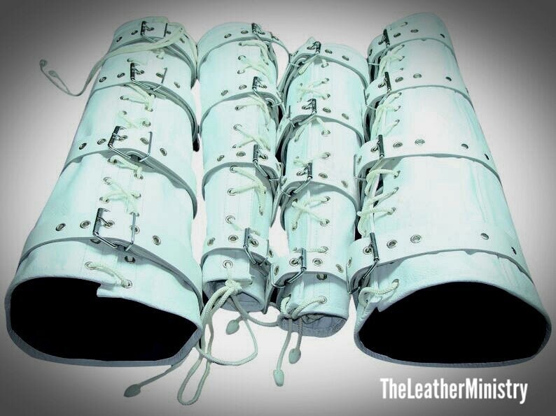 White Leather Men Arm And Leg Binders 4 Piece Heavy Duty Bondage Etsy