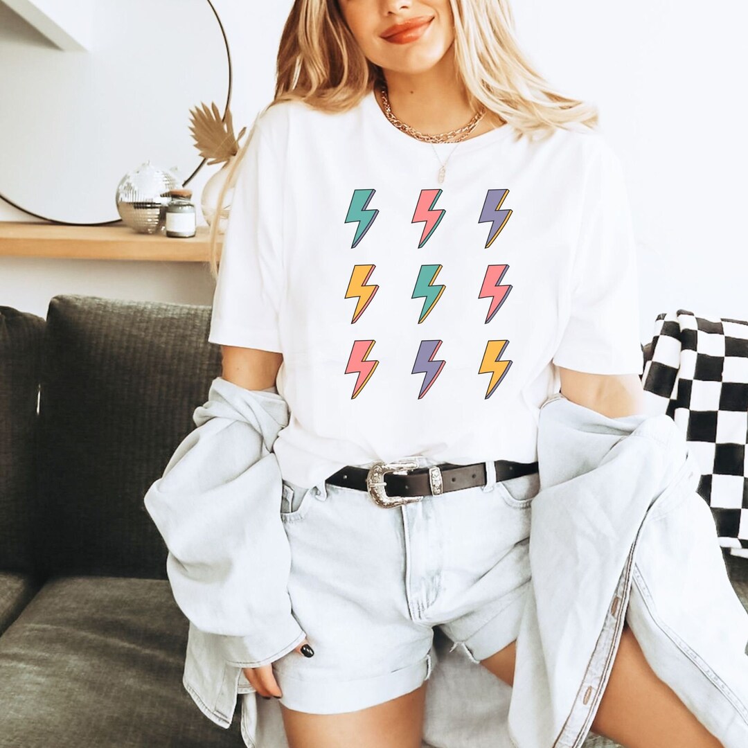Trendy 80's Retro Lightning Bolt Grid Tshirt, 80s Girl Theme Clothing ...