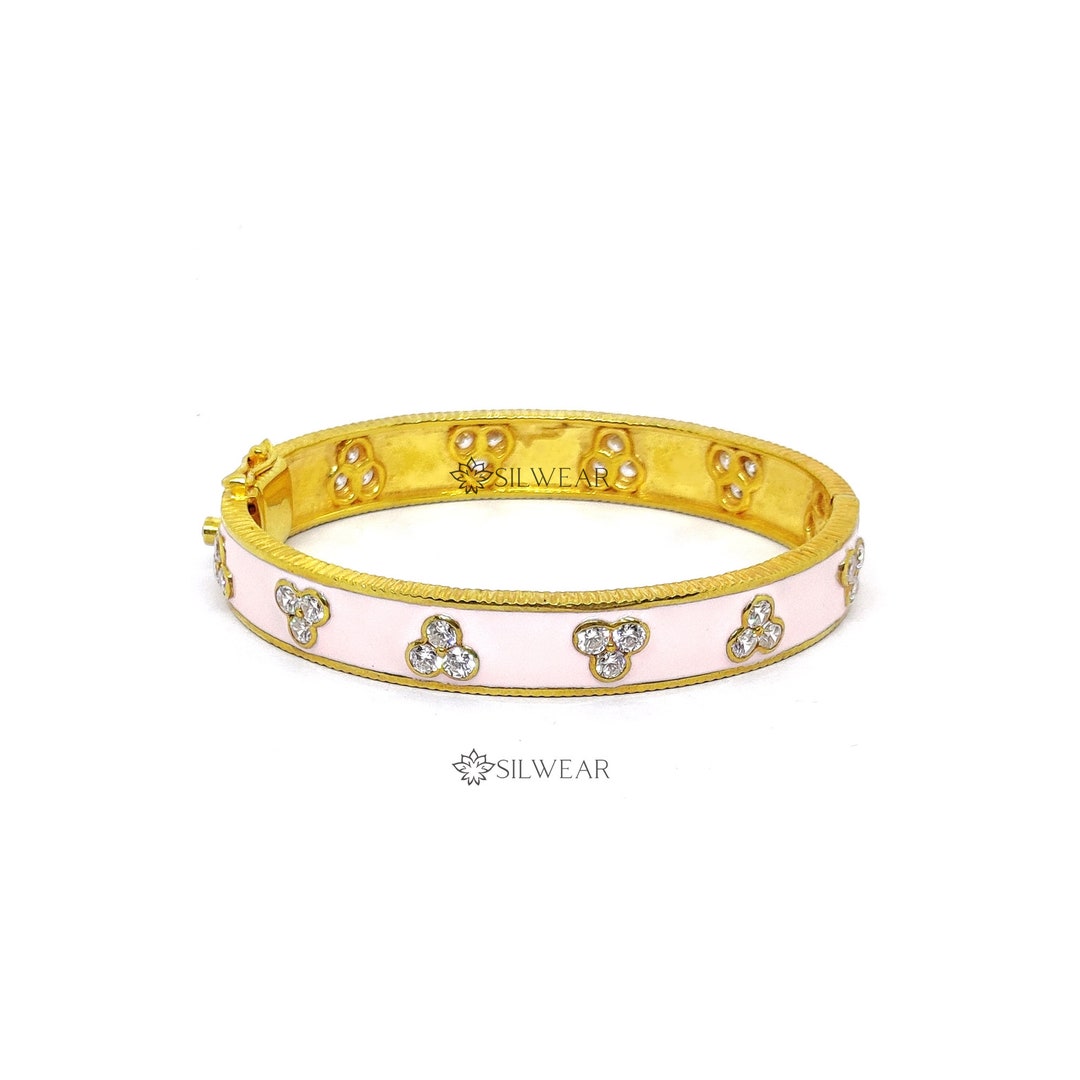 Pink Enamel Bangle Bracelet in Cubic Zirconia, 925 Sterling Silver ...