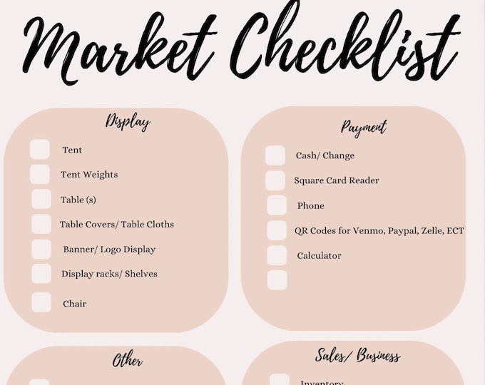 Market and Craft Fair Checklist, Editable and Customizable Checklist ...