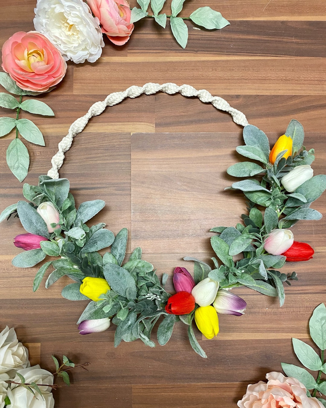 Spring Macrame Hoop Wreath Farmhouse Decor Flower Wreath - Etsy