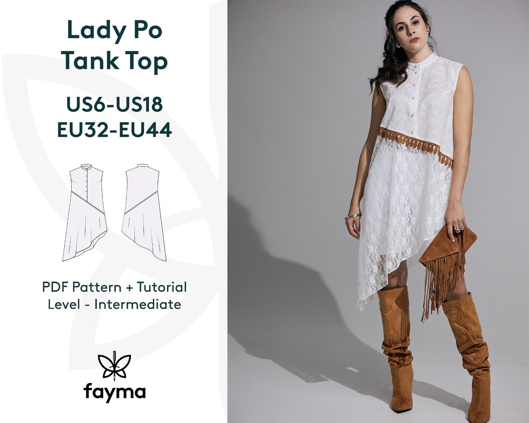 Lady Po Tank Top PDF Sewing Pattern /sizes US6 US18/ Difficulty Level ...