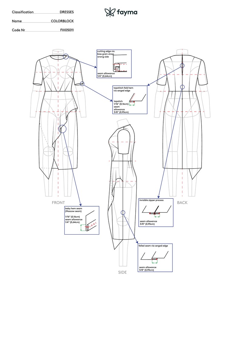 Colorblock Dress PDF Sewing Pattern/sizes Us20-us30/difficulty Level ...