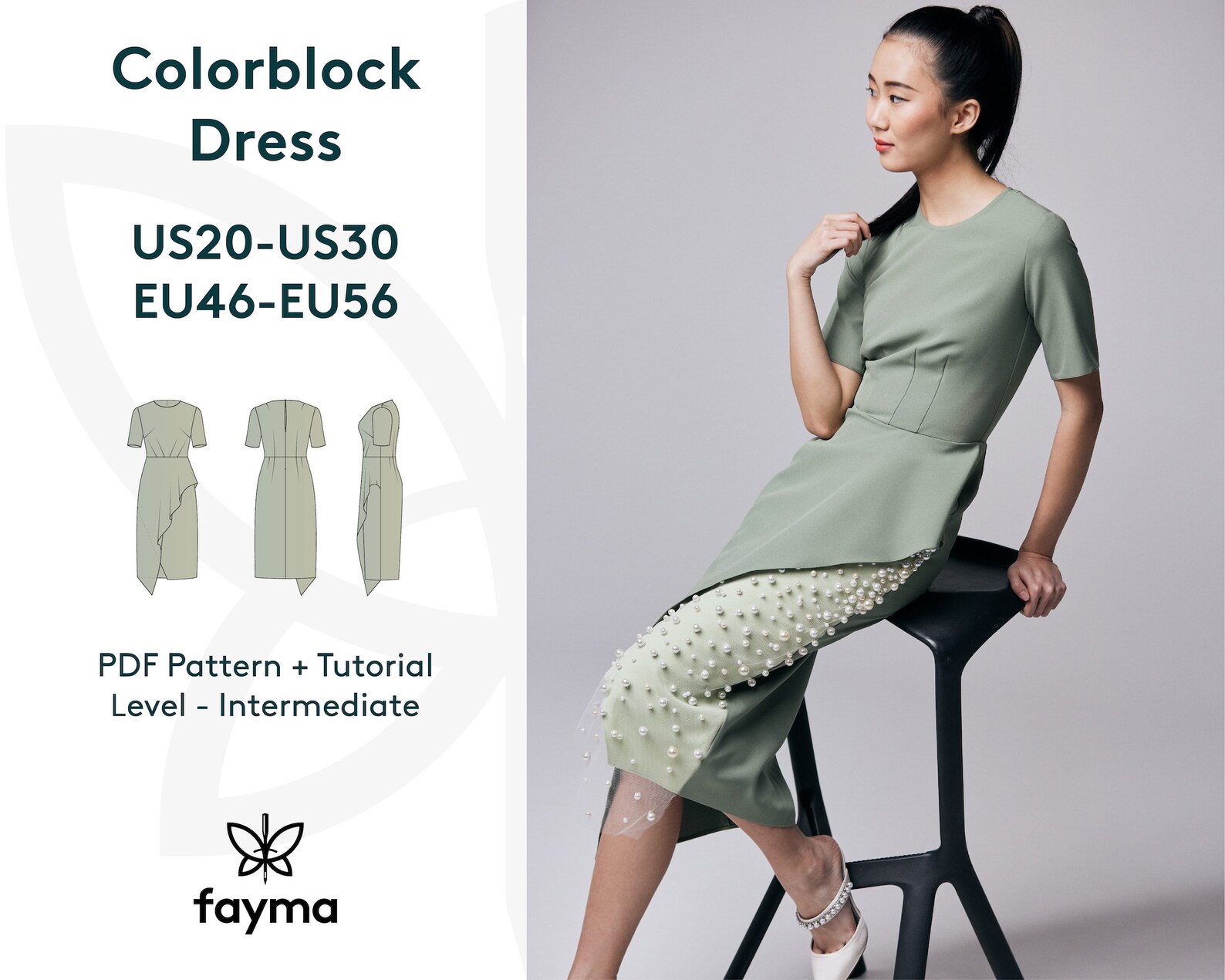Colorblock Dress PDF Sewing Pattern/sizes Us20-us30/difficulty Level ...