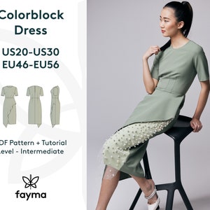 Colorblock Dress PDF Sewing Pattern/sizes Us20-us30/difficulty - Etsy