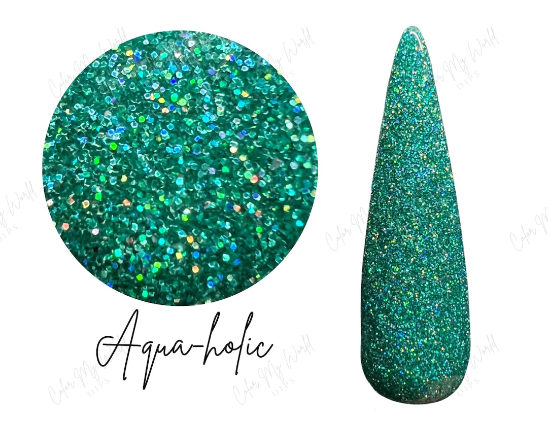 AQUA-HOLIC - Teal Glitter Dip Powder, Teal Glitter Nail Dip, Dip Powder ...