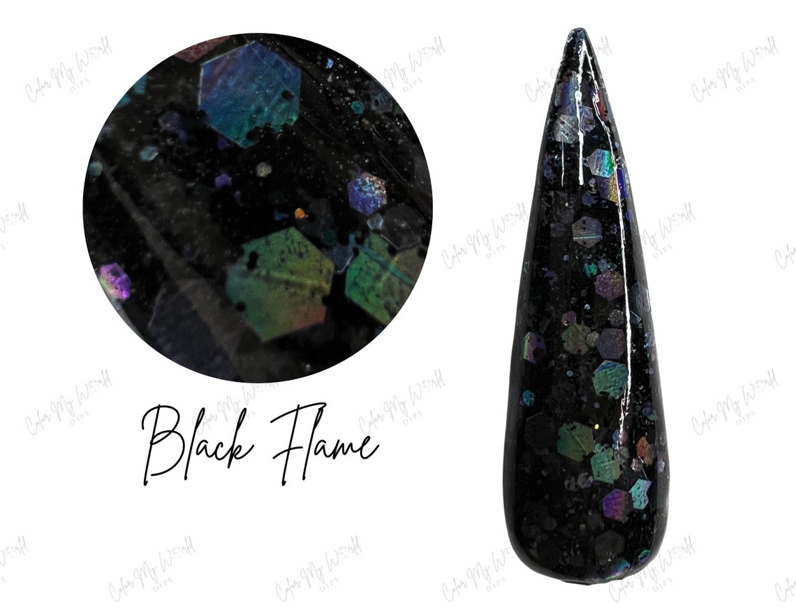 BLACK FLAME Black Glitter Dip Powder Glitter Nail Dip Dip - Etsy