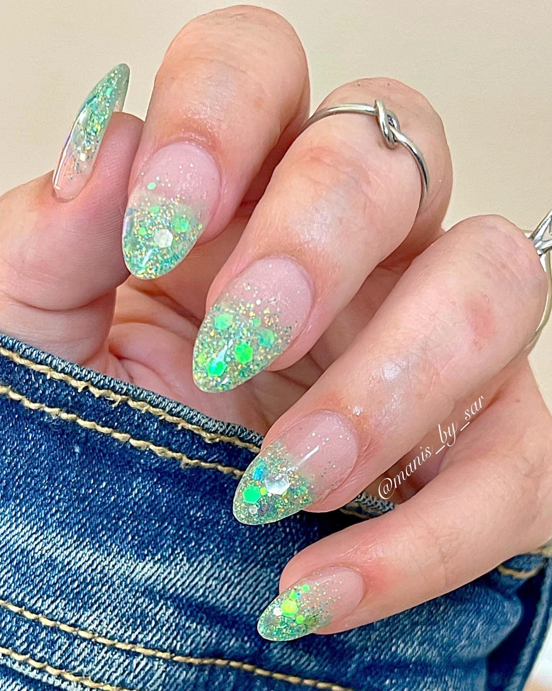 ATLANTIS- Green Glitter Glitter Dip Powder, Green Iridescent Nail Dip ...