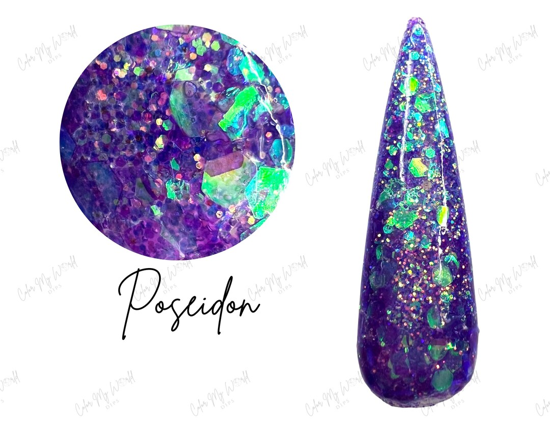 POSEIDON- Purple Glitter Glitter Dip Powder, Green Shimmer Nail Dip ...
