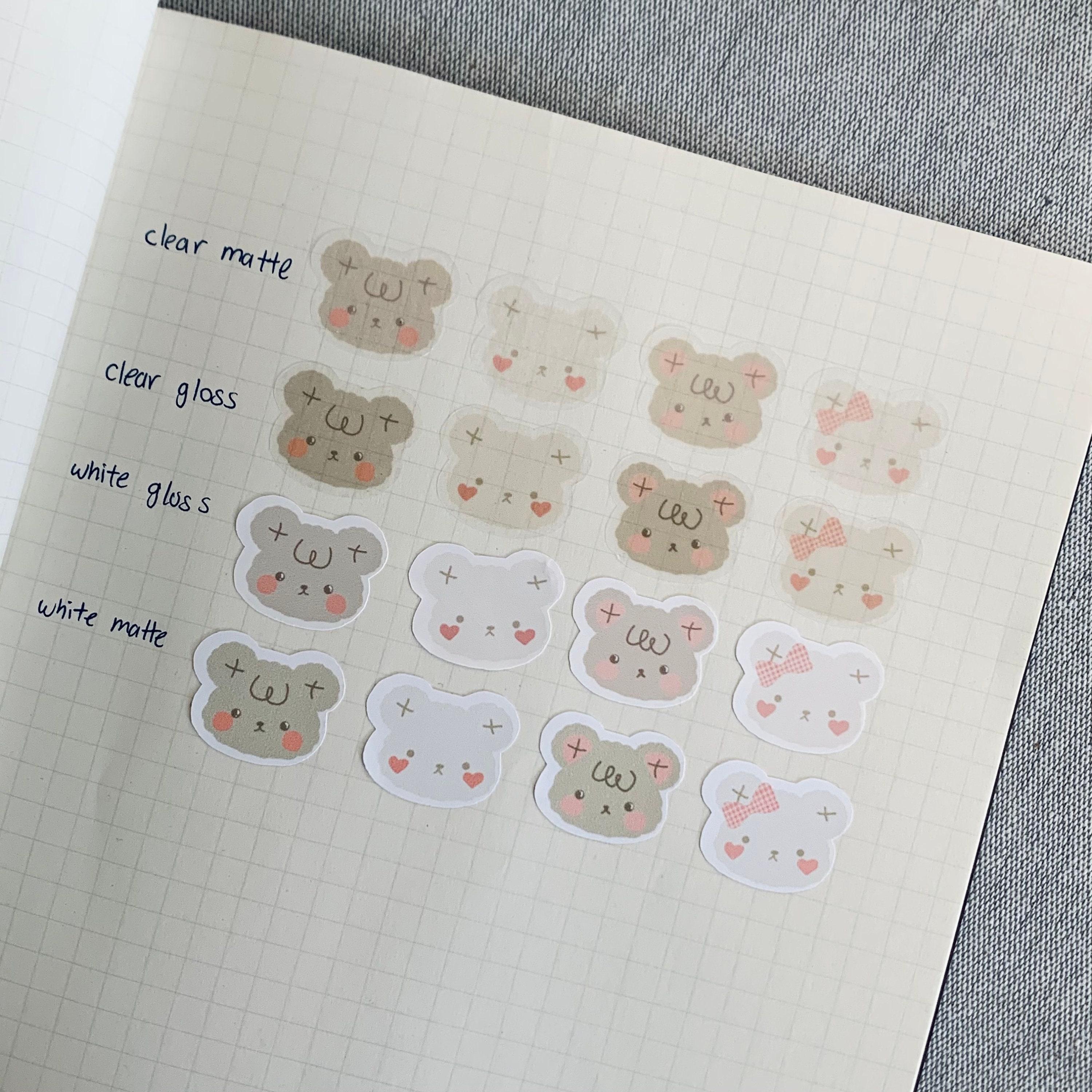 Bear Sticker Sheet cute Beige Gingham Clear Matte | Etsy