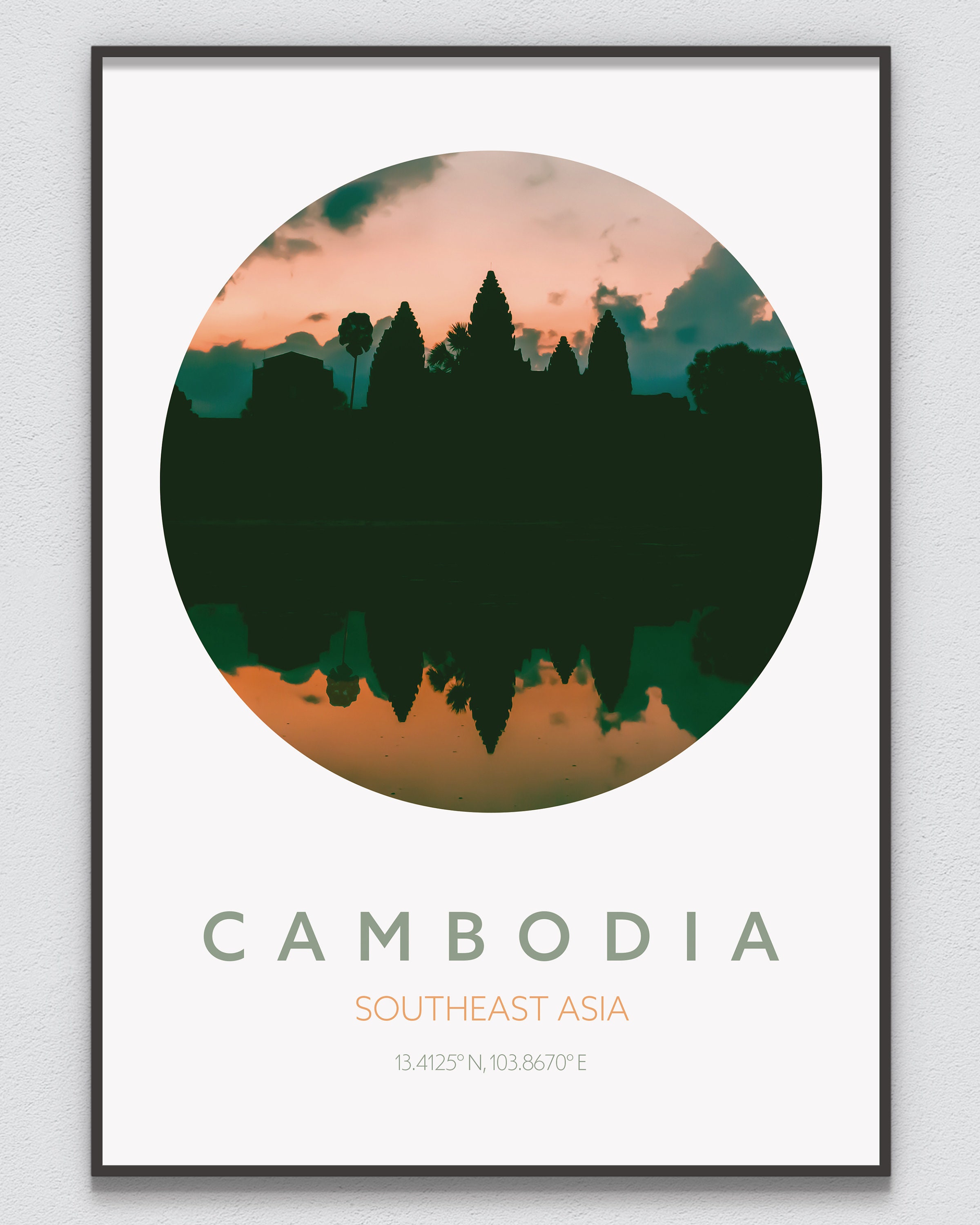 Cambodia Travel Poster | Cambodia Coordinates Print | South East Asia ...