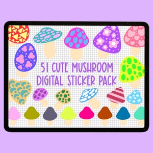 51 Cute Mushroom Digital Sticker Pack, Colorful Mushroom Sticker ...