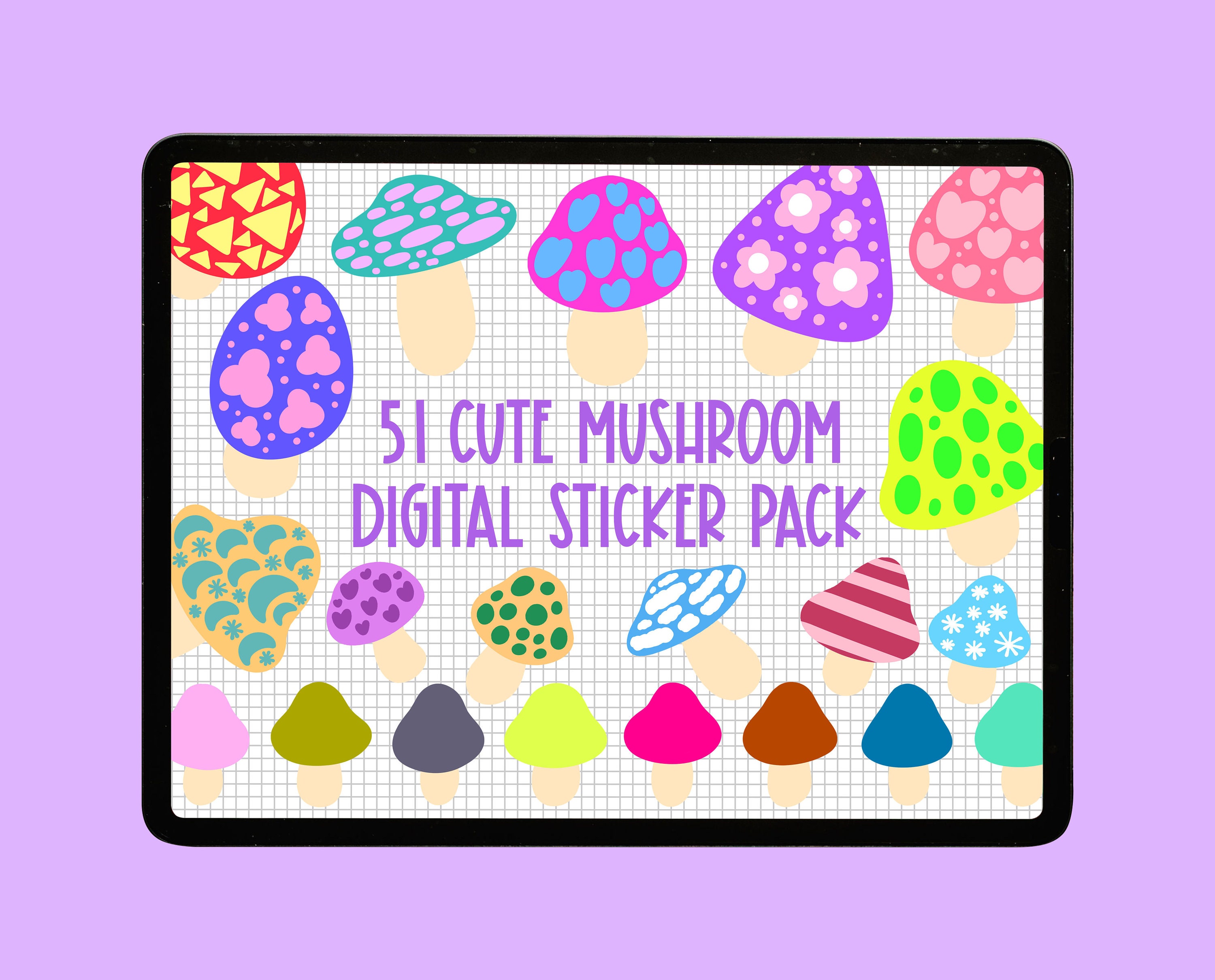 51 Cute Mushroom Digital Sticker Pack Colorful Mushroom - Etsy