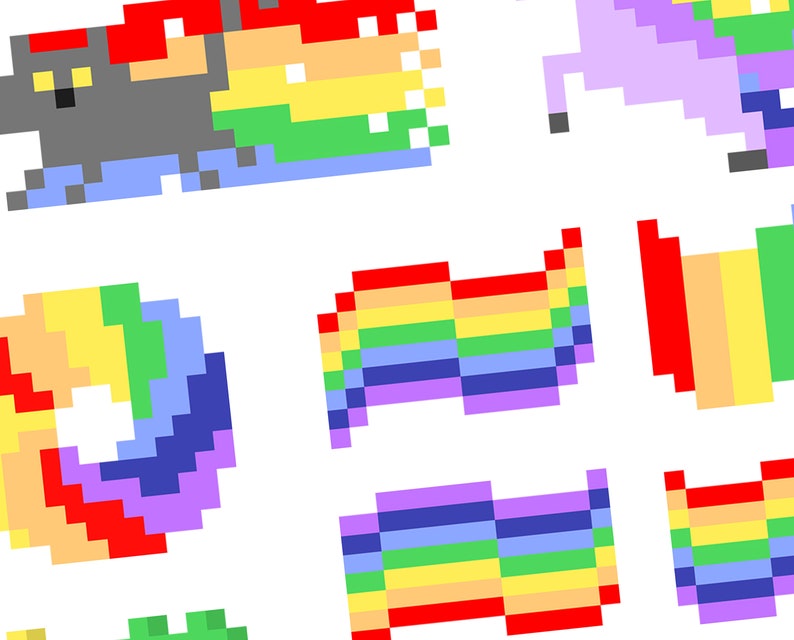 56 Rainbow Pixel Art Digital Stickers Cute Rainbow Printable - Etsy