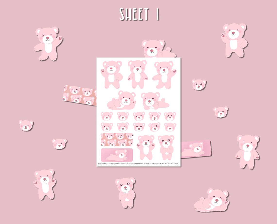 41 Cute Pink Bear Digital Sticker Pack Cute Bear Printable - Etsy