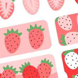 47 Strawberry Digital Sticker Pack, Cute Strawberry Printable Stickers ...