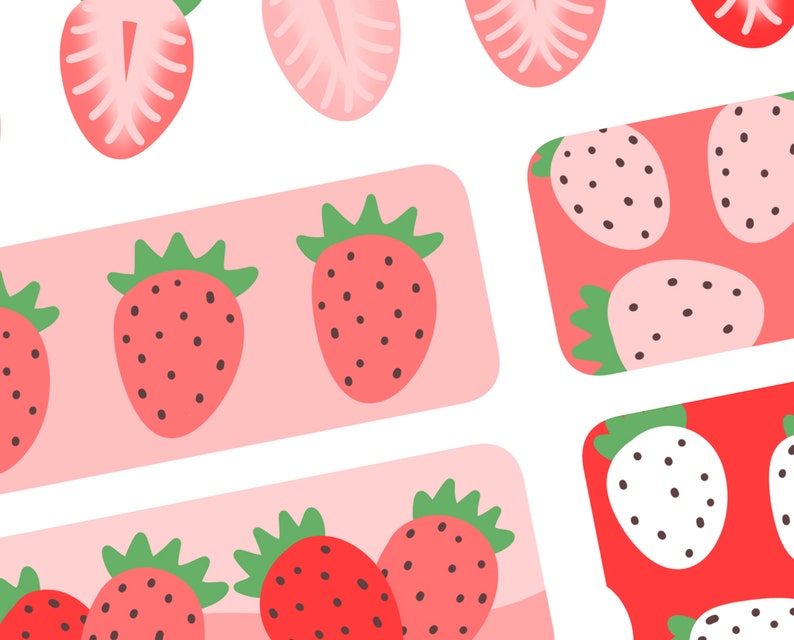 47 Strawberry Digital Sticker Pack, Cute Strawberry Printable Stickers ...