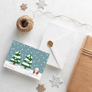 Snowman Christmas Printable Card, Snow Scenery Card, Merry Christmas ...