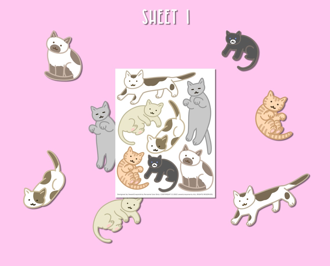 27 Cute Cat Digital Sticker Pack Cute Cat Printable Stickers - Etsy