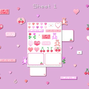 61 Pink Pixel Art Digital Sticker Pack Cute Pixel Art Sticker - Etsy