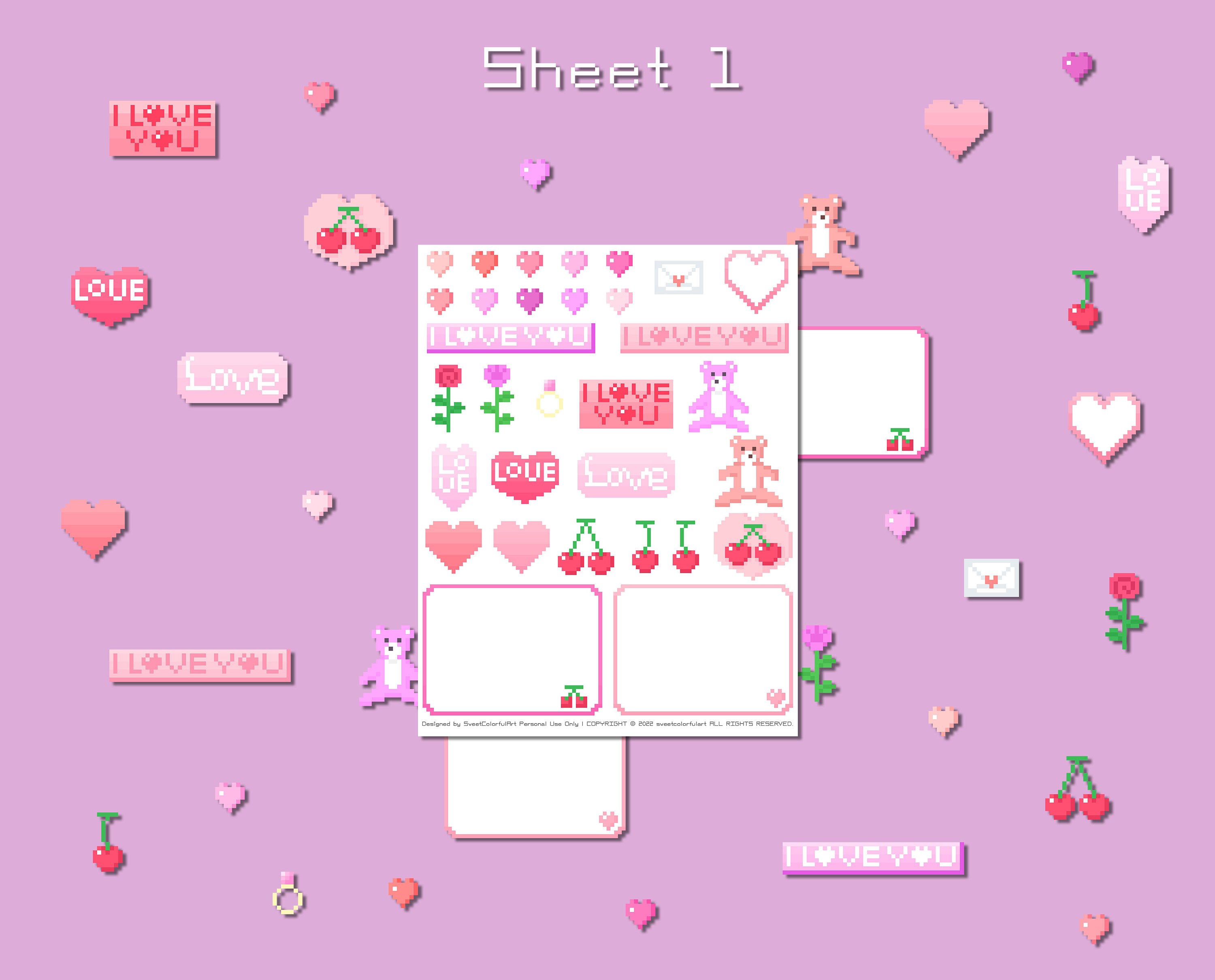 61 Pink Pixel Art Digital Sticker Pack Cute Pixel Art Sticker - Etsy