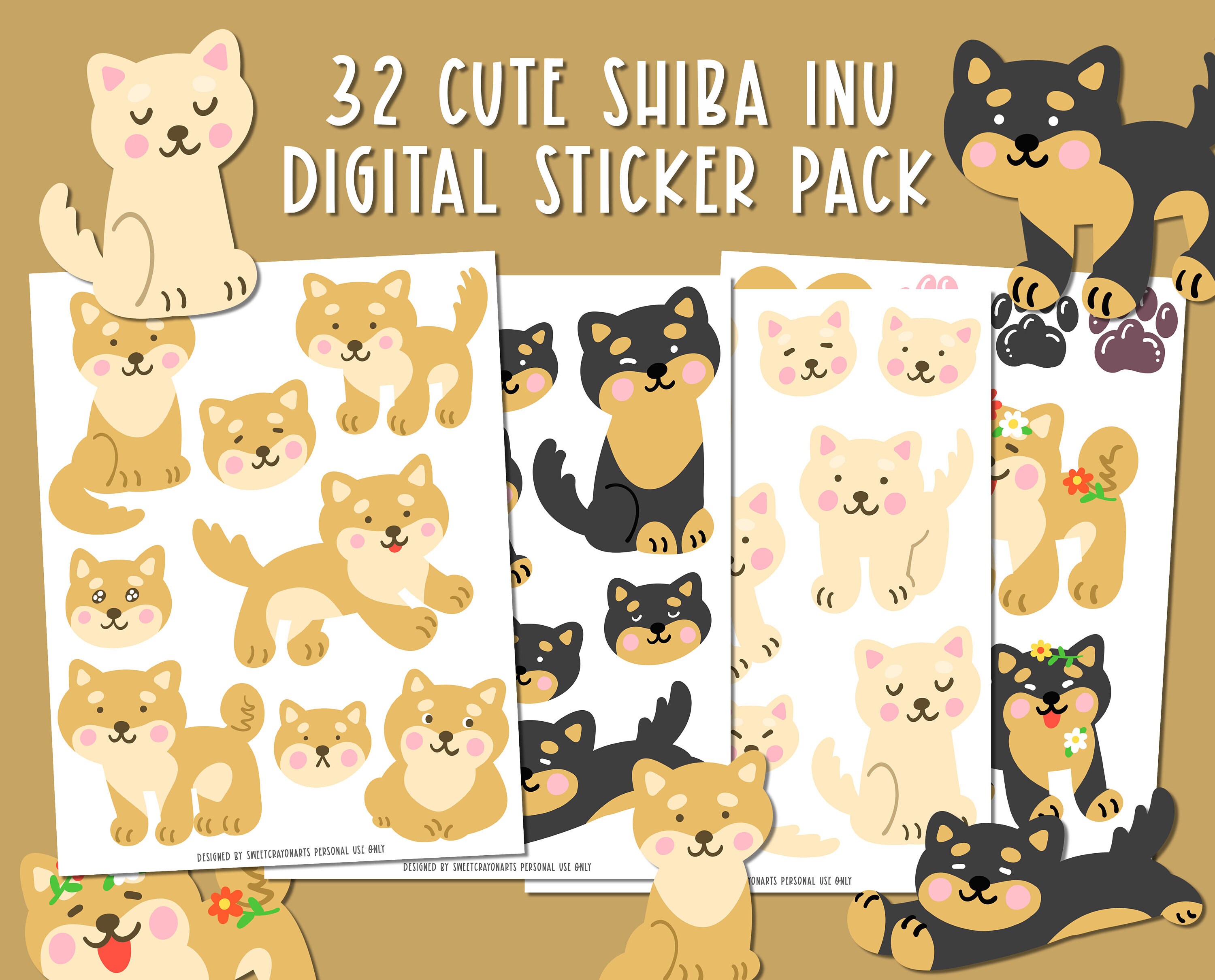32 Cute Shiba Inu Digital Sticker Pack Printable Stickers - Etsy
