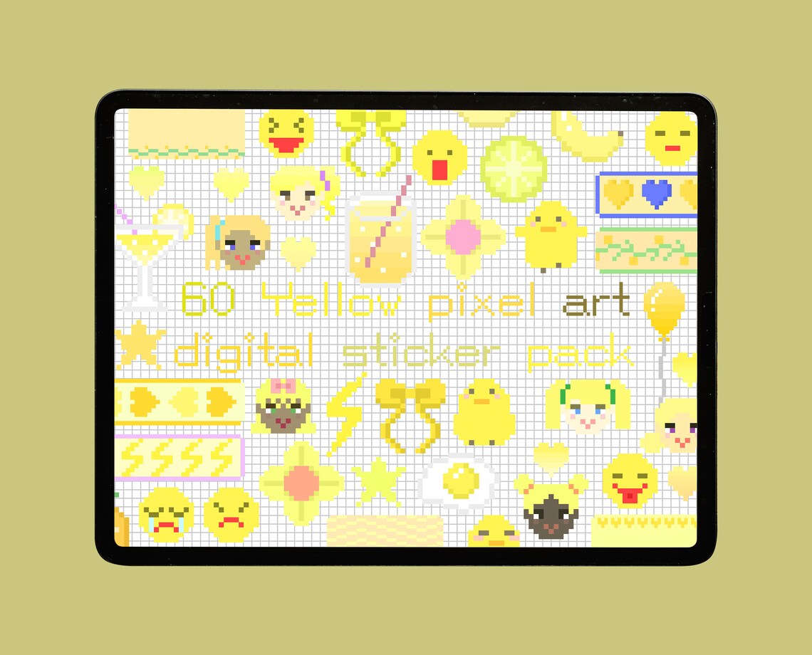 60 Yellow Pixel Art Digital Sticker Pack Cute Pixel Art - Etsy