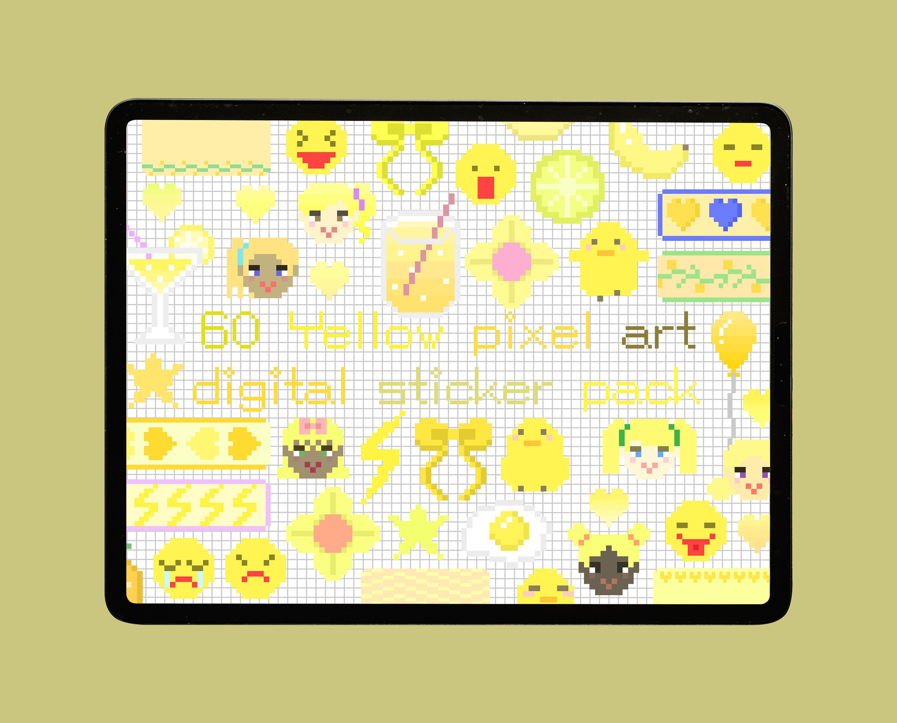 60 Yellow Pixel Art Digital Sticker Pack Cute Pixel Art - Etsy