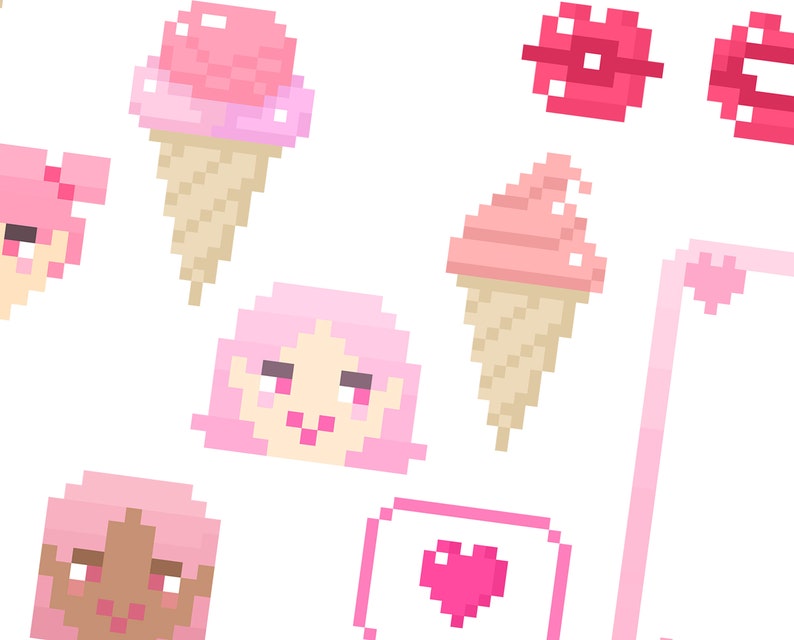 61 Pink Pixel Art Digital Sticker Pack Cute Pixel Art Sticker - Etsy