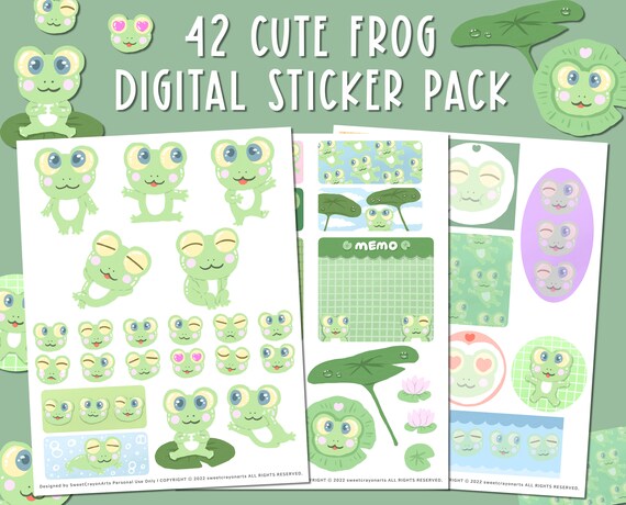 42 Cute Frog Digital Sticker Pack Green Frog Printable | Etsy