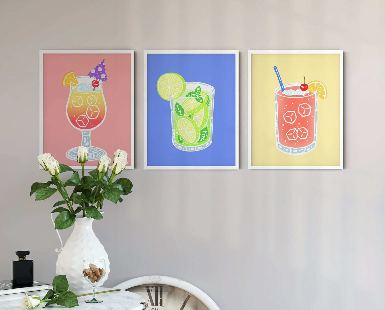 Set of 3 Colorful Cocktail Wall Art, 3 Piece Wall Art, Printable Wall ...