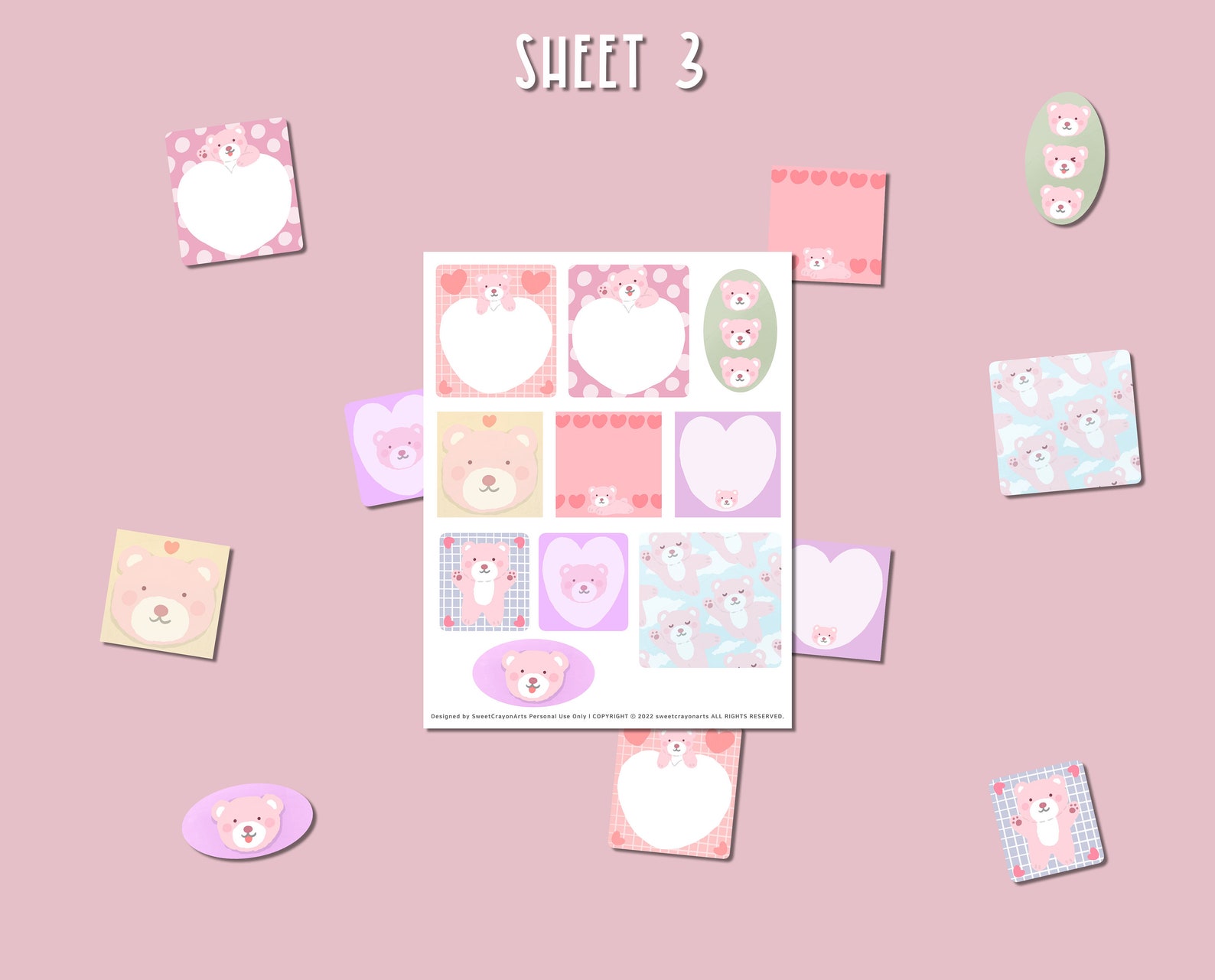 41 Cute Pink Bear Digital Sticker Pack, Cute Bear Printable Stickers ...