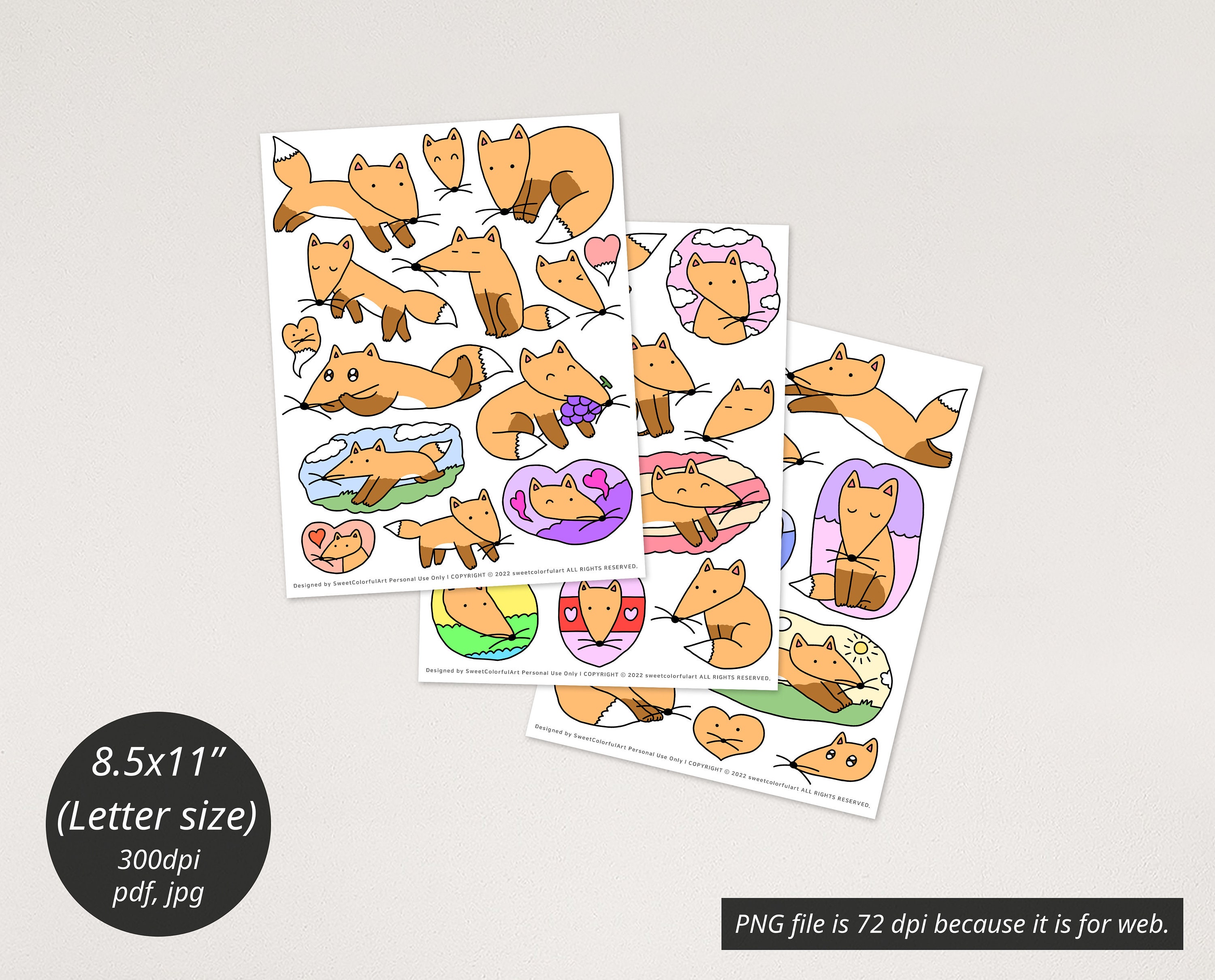 39 Cute Fox Digital Stickers Red Fox Printable Stickers - Etsy
