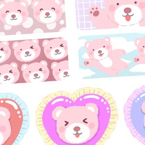 41 Cute Pink Bear Digital Sticker Pack, Cute Bear Printable Stickers ...