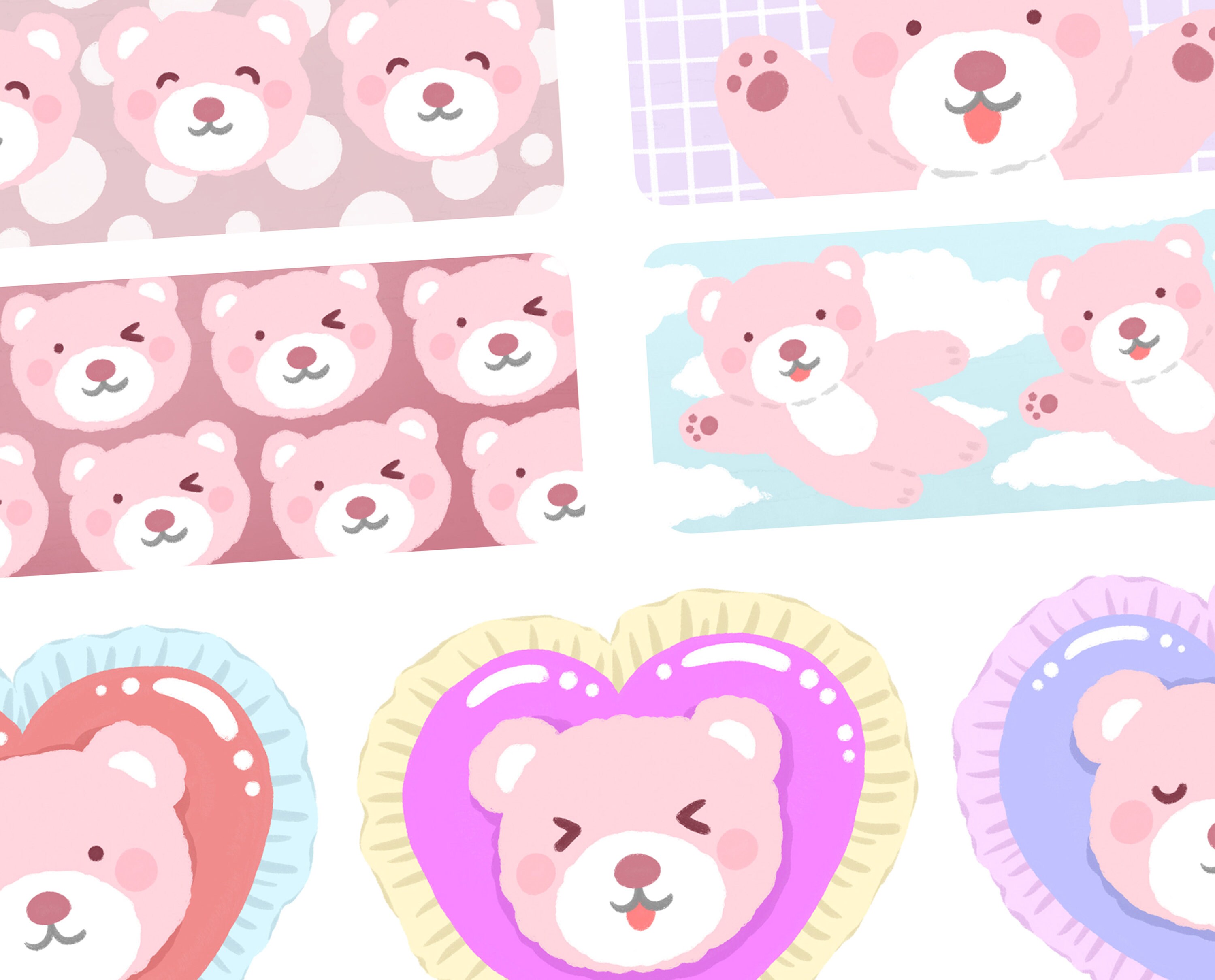 41 Cute Pink Bear Digital Sticker Pack, Cute Bear Printable Stickers ...