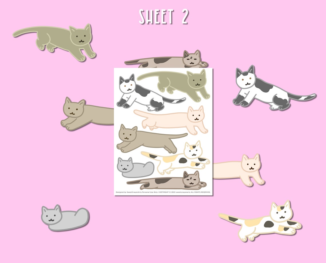 27 Cute Cat Digital Sticker Pack Cute Cat Printable Stickers - Etsy