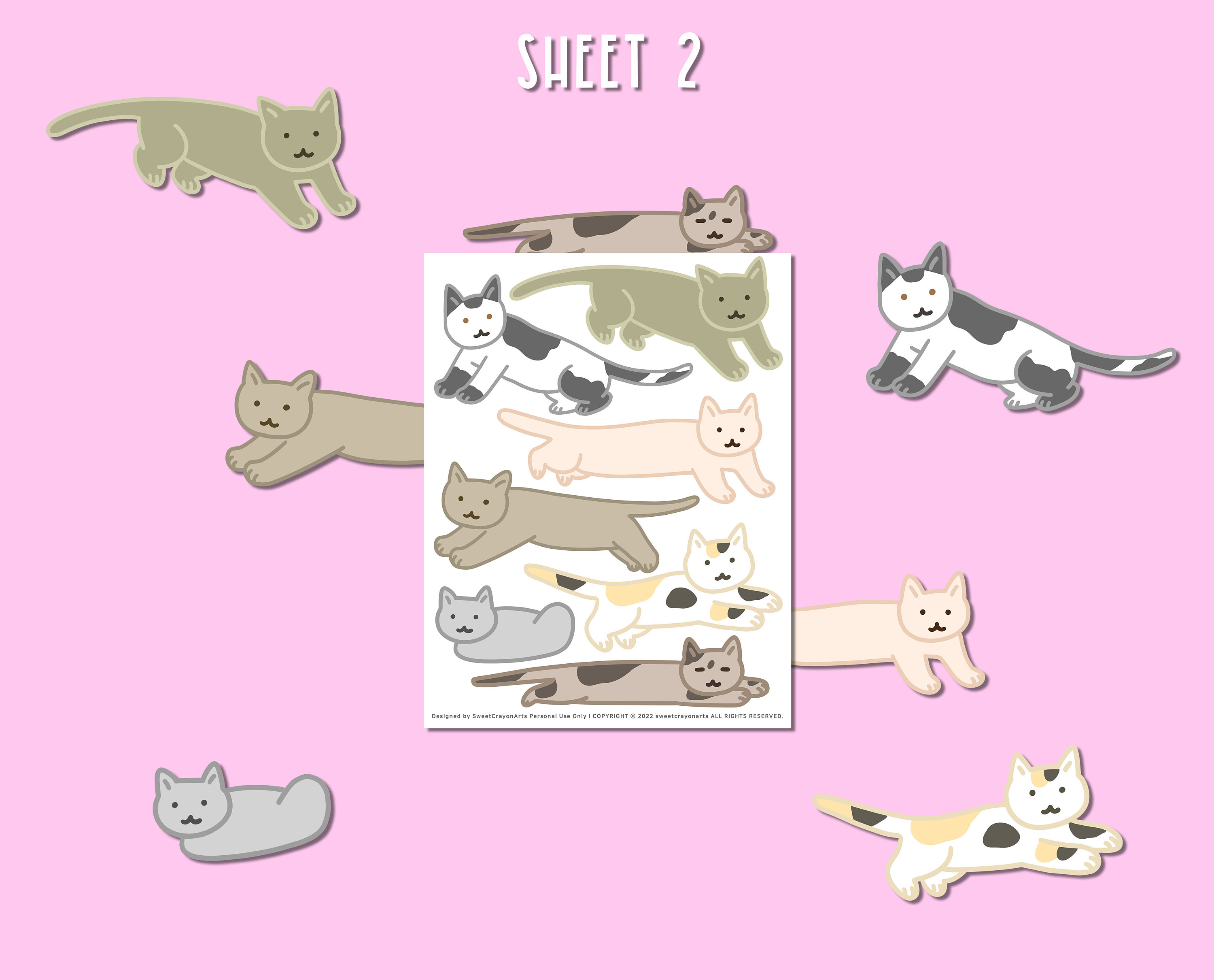 27 Cute Cat Digital Sticker Pack Cute Cat Printable Stickers - Etsy