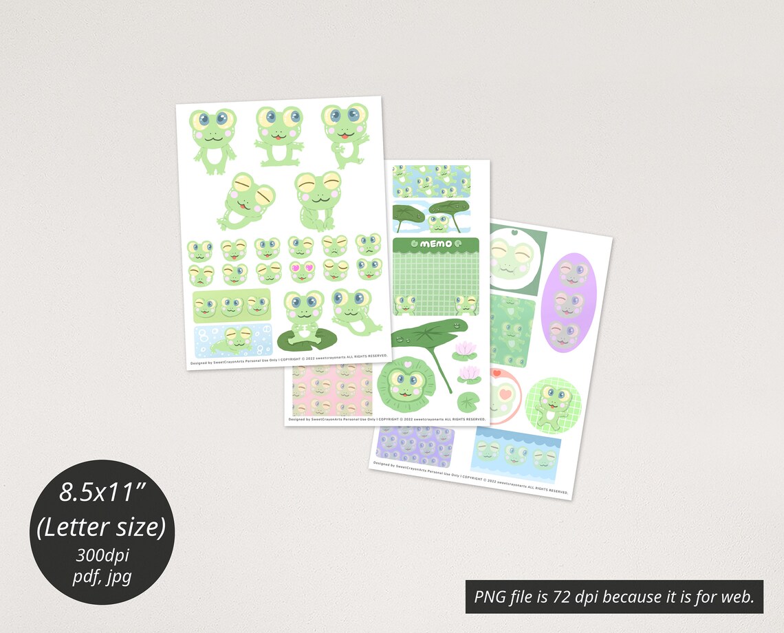 42 Cute Frog Digital Sticker Pack, Green Frog Printable Stickers ...