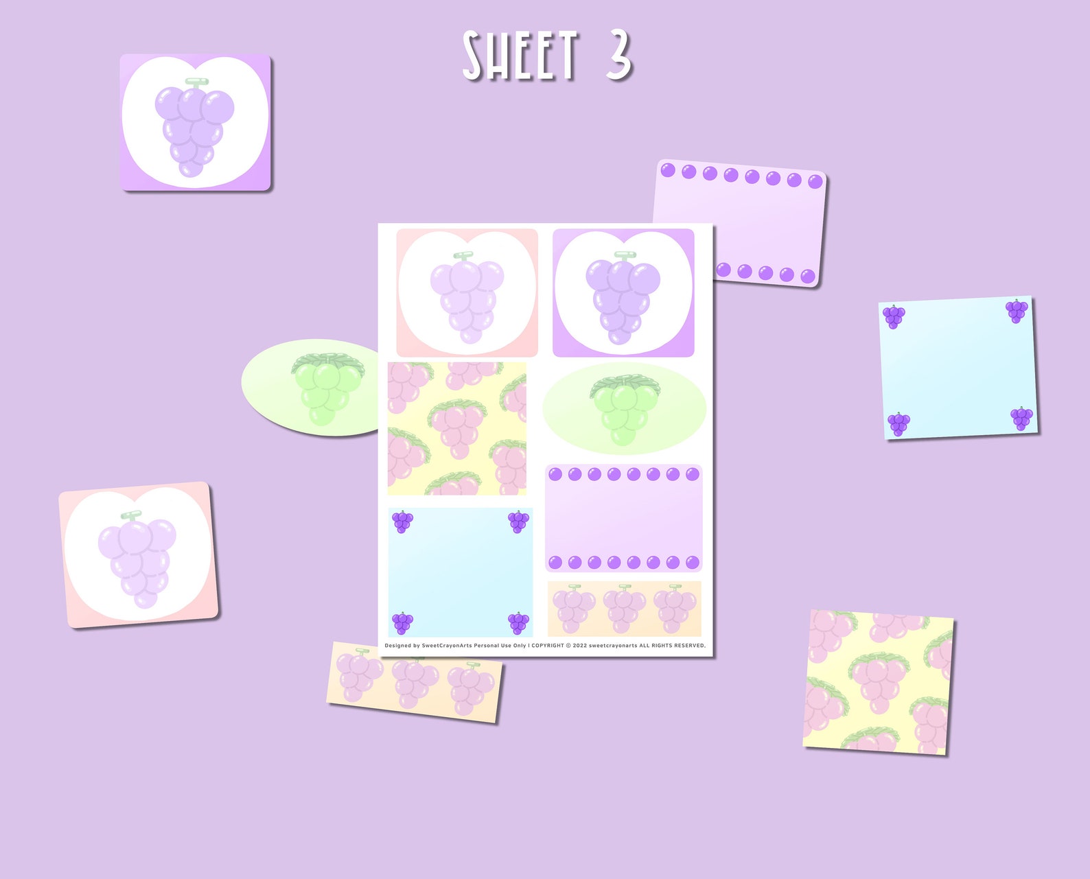 40 Cute Grape Digital Sticker Pack Cute Food Printable - Etsy