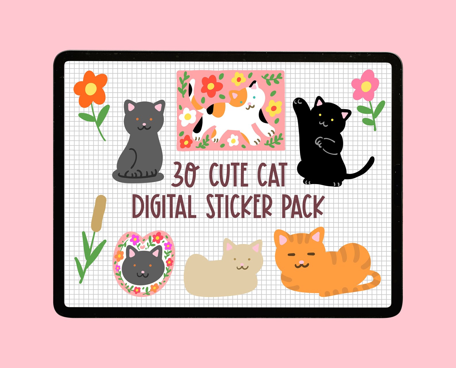 30 Cute Cat Sticker Pack Stickers for iPad Printable - Etsy