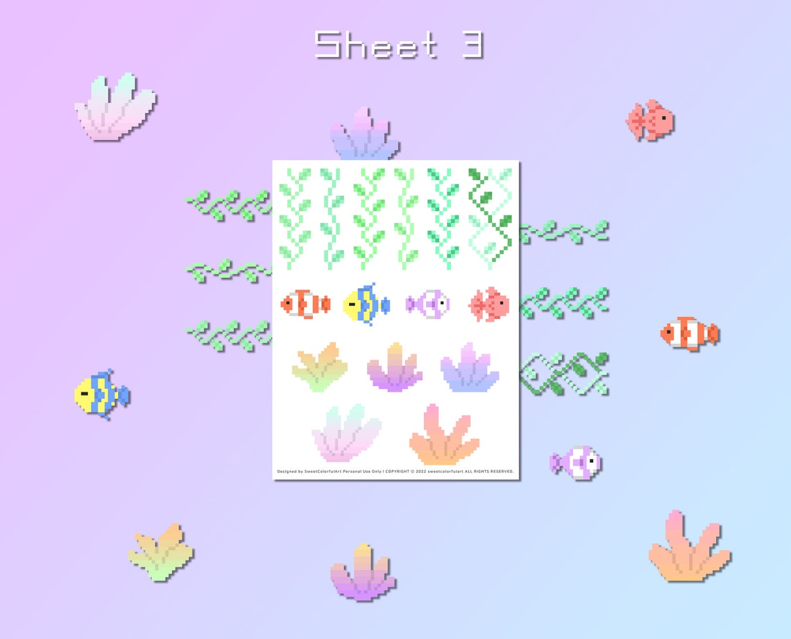 54 Mermaid Pixel Art Digital Sticker Pack Printable Stickers - Etsy