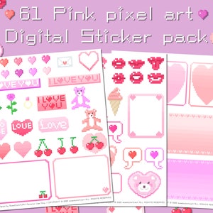 61 Pink Pixel Art Digital Sticker Pack, Cute Pixel Art Sticker Pack ...