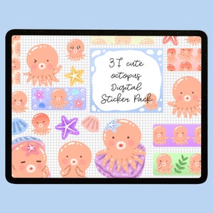 37 Cute Octopus Digital Sticker Pack Cute Octopus Printable - Etsy